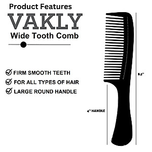 Large Wide Tooth Paddle Comb for Detangling Wet or Dry Hair 8.5-inch Round Handle Styling Combs - Pack of 3 for Men, Women and Kids - Long, Straight, Wavy, Curly and Coarse Hair