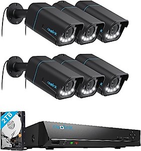 REOLINK 4K 8CH PoE Security Camera System, 6X RLC-811A Black IP Outdoor Cameras Bundle Reolink RLN8-410 8 Channel Network Video Recorder(2TB HDD), 5X Optical Zoom, Human/Vehicle Detection, Spotlights