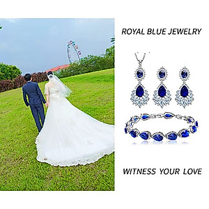 GZJY water drop shape jewelry set royal blue crystal bracelet necklace earrings for women (Blue)