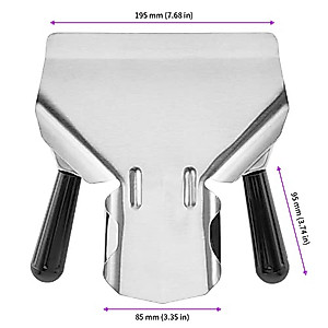 JEUIHAU 2 Pcs Stainless Steel French Fry Scoop, Double Handle Popcorn Scoop, Stainless Steel Commercial French Fry Bagger for Popcorn, Chip, Candy, Desserts, Snacks, Ice, Dry Goods