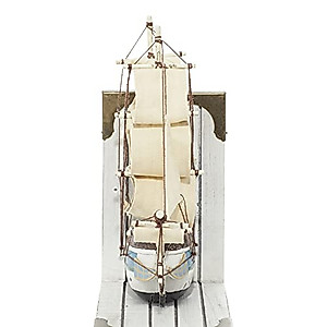 Deco 79 Wood Sail Boat Bookends with Real Boat Rigging, Set of 2 6"W, 9"H, White