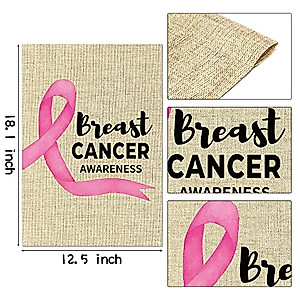 2Pcs Breast Cancer Awareness Garden Flag Faith Hope Love Burlap Yard Sign Vertical Double Sided October Month Pink Ribbon Flag Courage Strength Party Suuplies for Indoor Outdoor Lawn 12.5x18.1inch