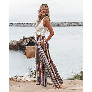 Angerella High Waisted Palazzo Pant for Women Comfy Soft Wide Leg Flowy Pants for Women BrownStripe S