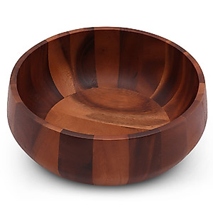 Arthur Court Acacia Wood Serving Bowl for Fruits or Salads Modern Round Shape Style 4.5 inch Tall x 11 inch Diameter Wooden Single Bowl