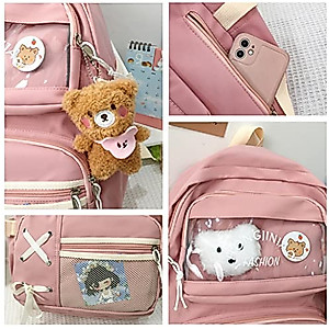 NUFR Kawaii Backpack With Kawaii Pin Kawaii Pendent Bear Kawaii Sticker Kawaii Bag Cute Mesh Lace (Blue)