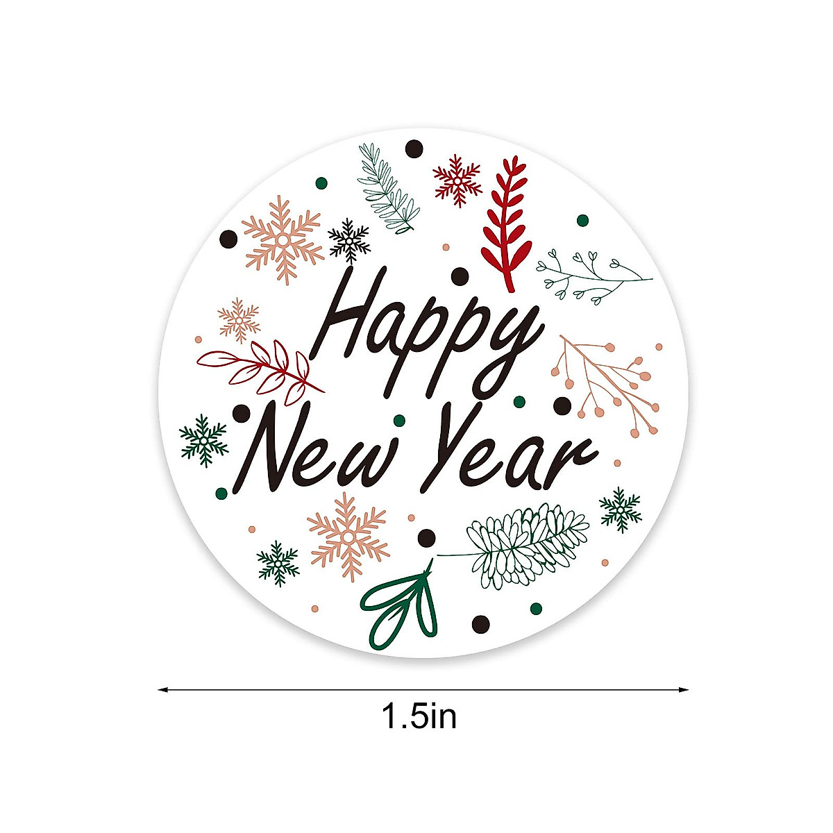 1000 Pieces Happy New Year Floral Stickers Waterproof New Year Labels for Party Favors, Goodie Bag Fillers, Holiday Decorations