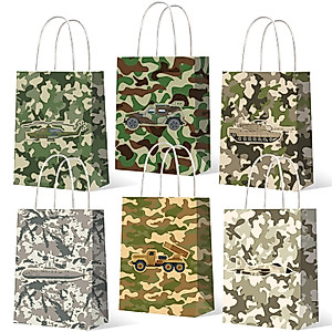 24 Pack Camo Gift Bags Camouflage Birthday Party Favor Bags Goodie Bags Camouflage Themed Treat Candy Bags for Kids Boys Girls Baby Shower Birthday Party Supplies Favors (Classic Style)
