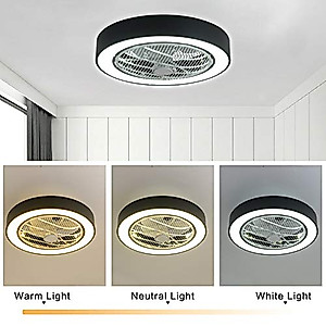 YIYIBYUS 23.5 Inch Modern Black Chandelier Ceiling Fan LED 3 Colors 3 Speeds Ceiling Fan with Light and Remote Control Mute Suitable for Living Room, Bedroom, Dining Room