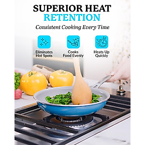 GOTHAM STEEL 12 Inch Frying Pan Skillet, 12 Inch Nonstick Frying Pan Skillet with Ceramic Coating, Non Stick Skillet, Large Skillet with Stay Cool Handle, Healthy, Oven & Dishwasher Safe-Ocean Blue