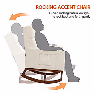 Yaheetech Rocking Chair Nursery Glider Chair with Rubber Wood Legs Side Pocket, Rocking Accent Armchair High Back for Bedroom, Beige