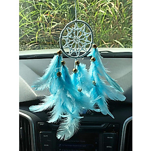 Rooh Dream Catcher ~ Baby Blue Crochet~ Handmade Mandala Hangings for Positivity (Used as Home Décor Accents, Wall Hangings, Garden, Car, Outdoor, Bedroom, Key Chain, Meditation Room, Yoga Temple)