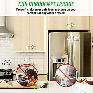 6 Packs Sliding Cabinet Locks, Modacraft Baby Proofing U-Shaped Child Safety Latches Adjustable White Locks for Handles Knobs Drawers Closet Cupboard