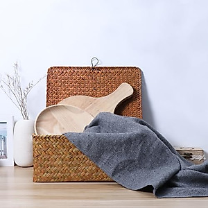 Vosarea Rattan Storage Basket,11 inch,Straw Seaweed Basket,Hand-Woven Storage Basket Multipurpose Container with Lid for Desktop Home Decoration Size L
