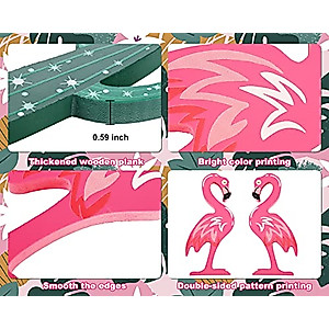 Summer Wooden Signs Hawaii Luau Party Wooden Blocks Summer Home Decorations Tropical Cactus Flamingo Pineapple Monstera Wood Table Centerpiece for Summer Home Table Luau Party, 4 PCS