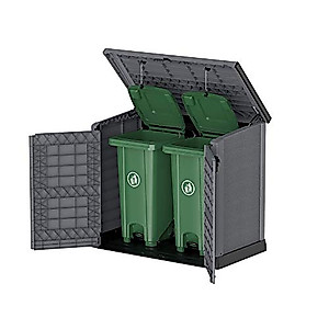 Duramax Cedargrain StoreAway 1200L Plastic Garden Storage Shed/Flat Lid - Outdoor Storage Bike Shed – Durable & Strong Construction– Ideal for Tools, Bikes, BBQs & 2X 240L Bins, 145x85x125 cm, Grey