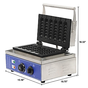 DasMarine Commercial 6Pcs Waffle Makers Hot dog Making Machine 6 Grid Crispy Machine Stainless Steel Body 1550W 110V (Blue)
