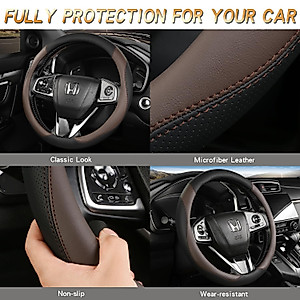 Steering Wheel Cover, Universal 15 inch, Microfiber Leather, Anti-Slip Car Steering Wheel Cover Steering Wheels Accessories for Men Women,Fit Vehicles, Sedans, SUVS, Vans, Trucks,Brown