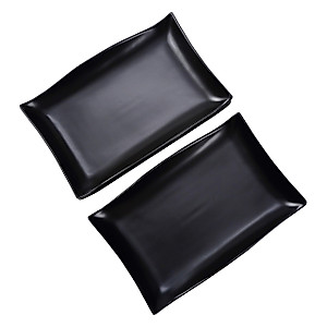 Bruntmor Appetizer Plate Set of 4 Elegant Matte 10"x7" Rectangular Curvy Ceramic Restaurant Christmas Platter | Serving Inner Fluted Dessert Salad Plates, Christmas eve - Black.