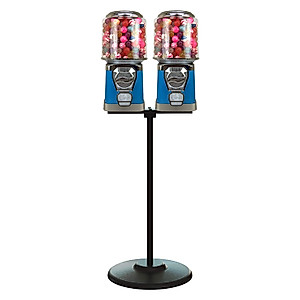 Gumball Machine for Kids - 2 Vending Machines with Stand & Connecting Board Bundle - Bubble Gum Blue Vending Machine and Black Metal Stand Bundle - Coin Gumball Machine