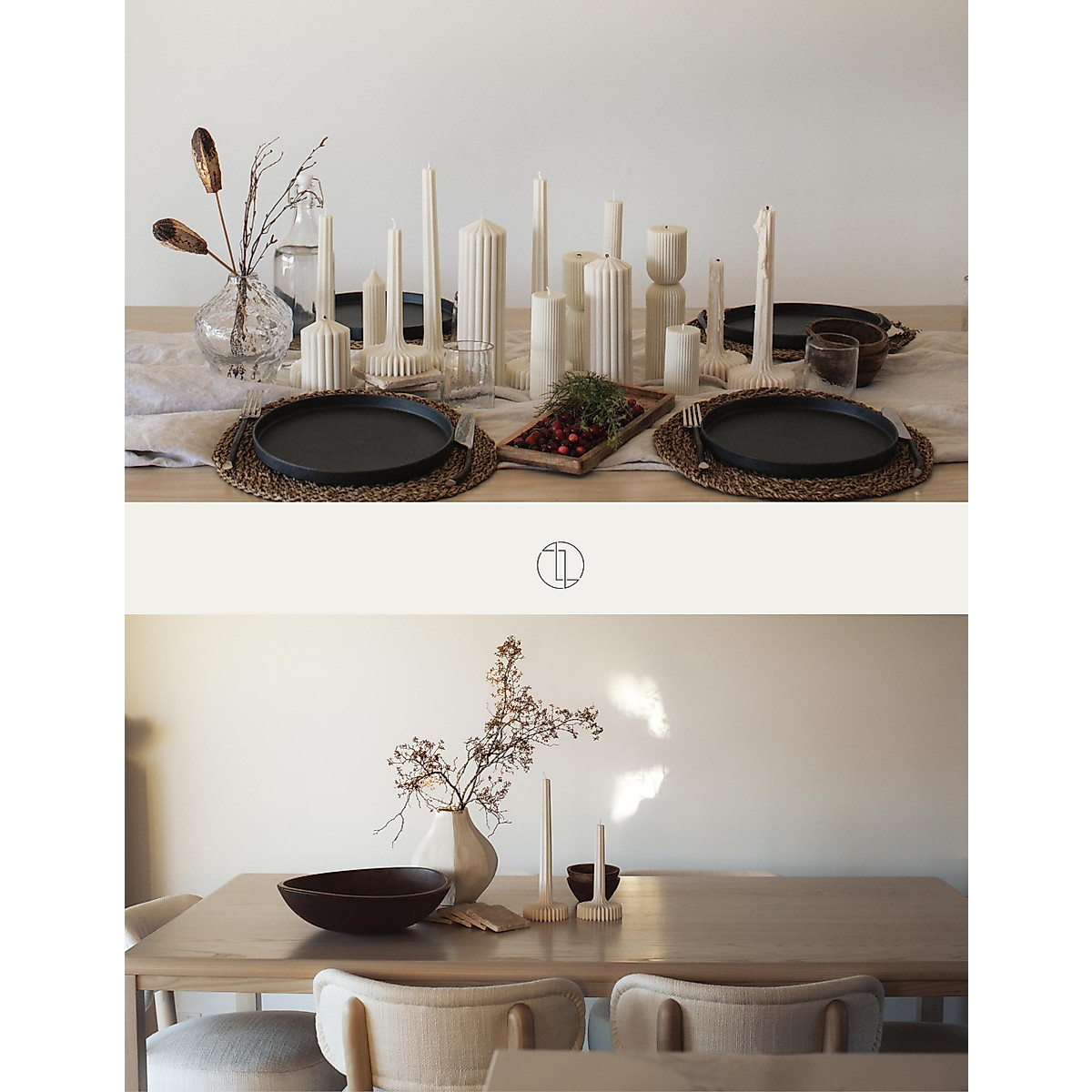 LAWA Set of 2 Vase Candle - Beautiful Handmade Pillar Unscented Soy Wax Candle Elegant Aesthetic Candle Housewarming Gift Home Room Shelf Decor Idea White