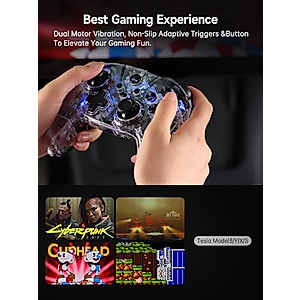 TPARTS Wireless Game Controller for Tesla Model 3/Y/S/X, Multi-Device Crystal Clear Controller with 7-Colors LED Mode Special Programmed and Design For Tesla/Switch/STEAM Deck/PC(1 pc)