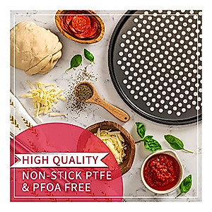 Maxi Small Pizza Pan w/Holes, Non-Stick, Scratch Resistant, Pizza Pan Set of 2, Made with Steel & Aluminum for Crispy Crust, Round Pizza Pan for Oven,13 Inch Baking Steel Pizza Pan Tray