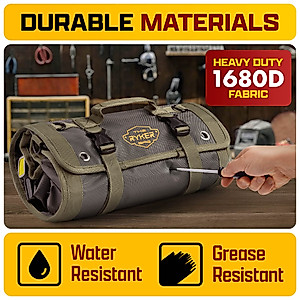 The Ryker Bag PRO Official Tool Roll Organizer – 4 Detachable Tool Pouches + Wrench Organizer, Heavy Duty Tool Bags for men + women Roll Up Tool Bag for Mechanic/Electrician Tools Storage