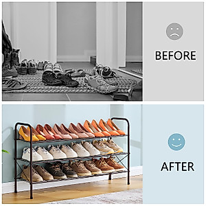 Hoctieon 3 Tier Durable Mesh Style Shoe Rack, Entryway Shoe Shelf, Shoe Rack FreeStanding, Shoe Storage Organizer, Shoe Rack for Closet, Brown
