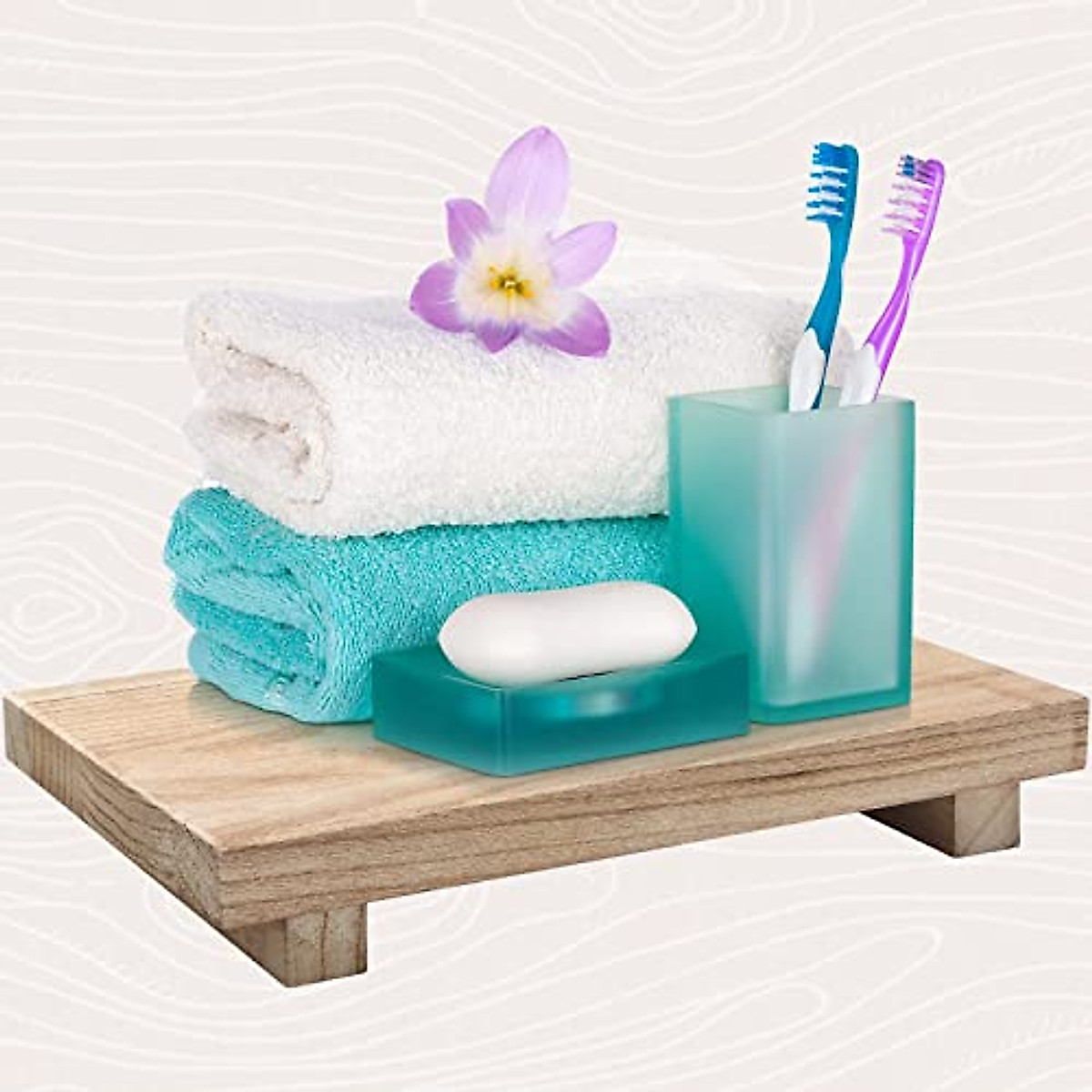 Wood Riser Tray Soap, Stand Soap Tray for Kitchen Sink, Wood Pedestal for Kitchen Counter Sink Stand Decorative Rustic Bathroom Dishes for Plant Bottles Candles Display (Natural, 9 x 6 Inch)