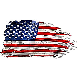 Shop Shop Tattered American Flag Pack of 2 Vinyl Sticker US Flag Bumper Stickers for Cars Trucks Laptops Water Bottles Windows | Red & Blue | 6.5 x 3.8 Inch