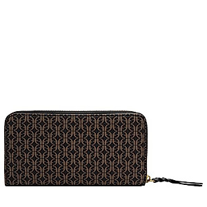 Fossil Women's Tara Faux Leather Wallet Zip Around Clutch, Black/Brown (Model: SL8223015)