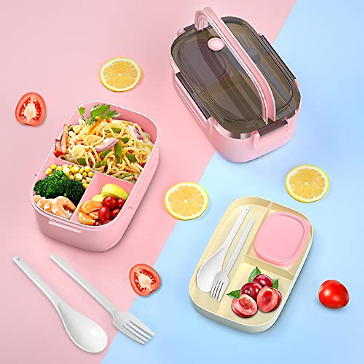 Bento Box Kids Kit, 1.3ML Bento Box with Sauce Container & Cutlery, 6 Compartments Carrying Handle Bento Lunch Box for Kids Adults Kids Toddler