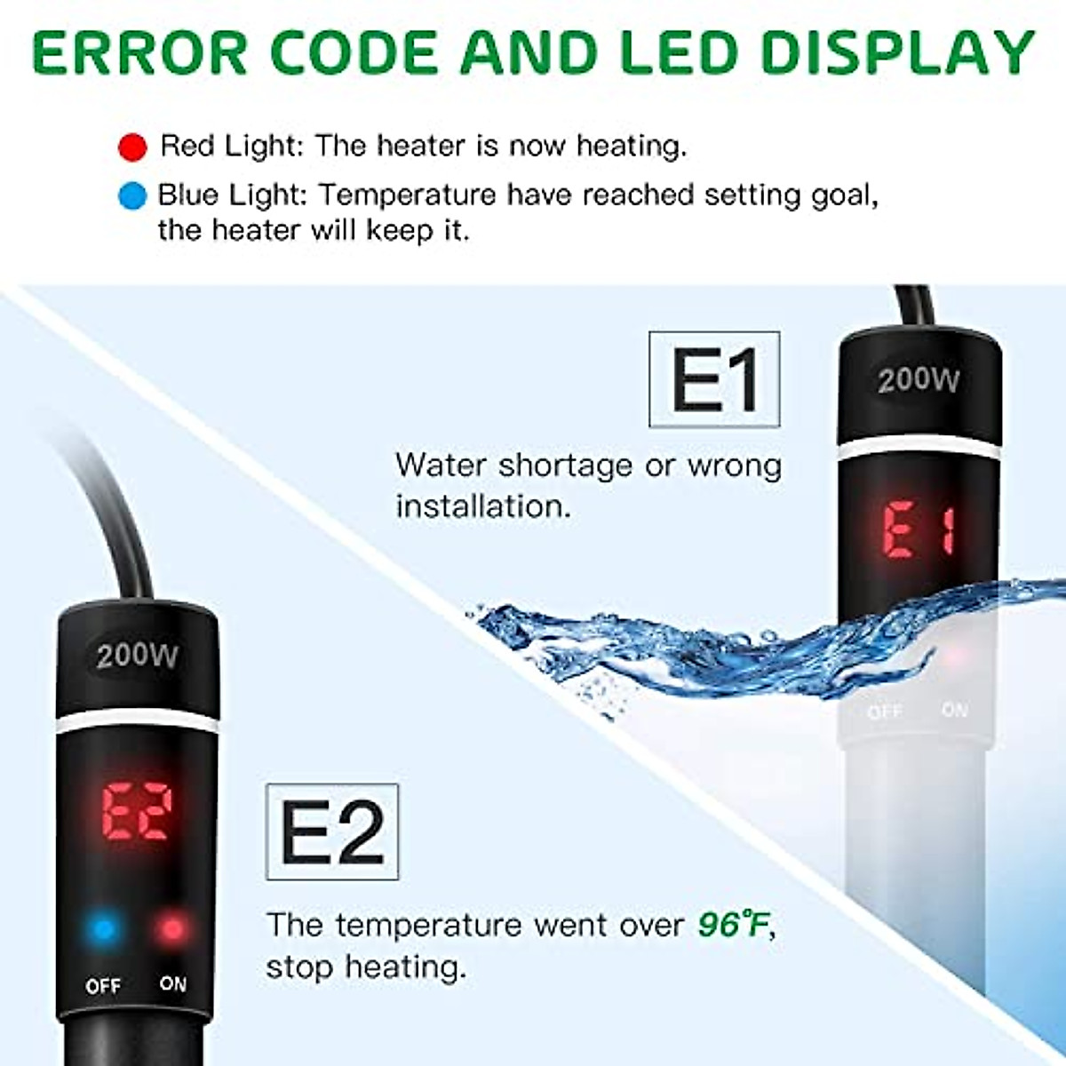 Simple Deluxe Submersible Aquarium Heater, 200W Fish Tank Heater with Intelligent LED Temperature Display and External Temperature Controller for Saltwater, Freshwater