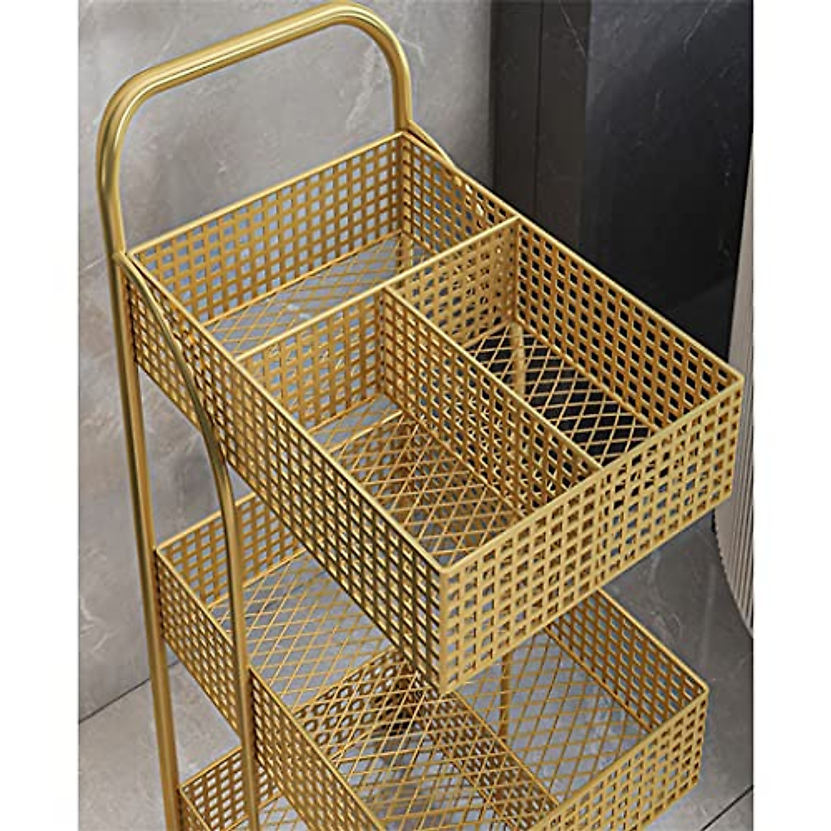SLNFXC Scandinavian Iron Shelves Bedroom Kitchen Metal Removable Bathroom Storage Rack with Wheels Trolley