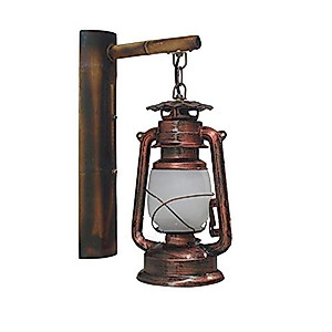 Outdoor Lights Retro Loft Vintage Barn Lantern Bamboo Wall Lamps Milky Frost Glass Lampshade Metal Rustic Matty Lights Kerosene Burner Lighting for Home,Garden,Yard,Decorations