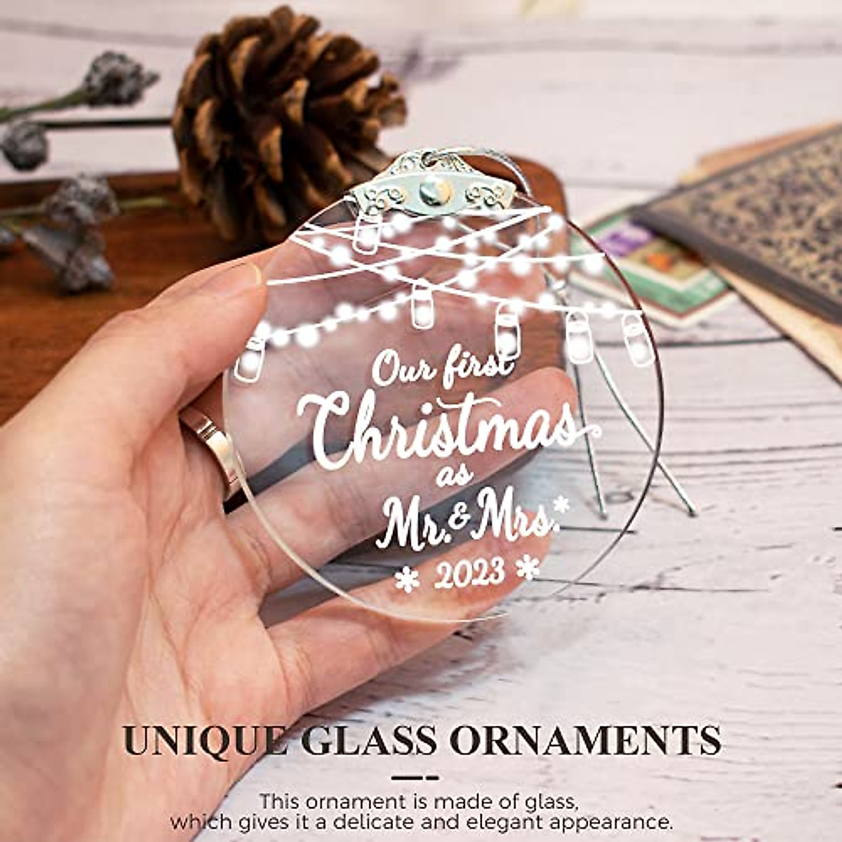 Weddding Gifts for Couple, Bridal Shower Gift 2023 Our First Christmas as Mr and Mrs Ornament, Glass First Christmas Married Ornaments, Christmas Tree Decoration, Newlywed Keepsake Gifts