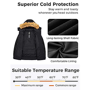 wantdo Men's Casual Bubble Coat with Fur Hood Warm Parka Jacket (Black, 2X-Large)