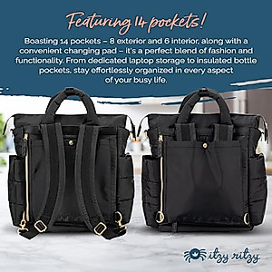 Itzy Ritzy Dream Convertible Diaper Bag Tote Backpack - Baby Diaper Bag with 14 Pockets, Changing Pad & More (Midnight Black)