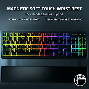 Razer Ornata V3 Gaming Keyboard: Low-Profile Keys - Mecha-Membrane Switches - UV-Coated Keycaps - Backlit Media Keys - 10-Zone RGB Lighting - Spill-Resistant - Magnetic Wrist Wrest - Classic Black