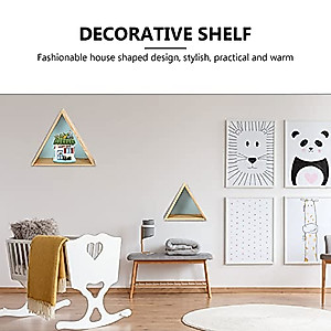 VOSAREA 2Pcs Wood Triangle Floating Shelf Wall Mount Geometric Wooden Box Hanging Shadow Boxes Display Rack Wall Decor for Bedroom Nursery Living Room