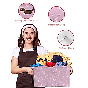 Pink Geometry Storage Bins 2 Pack, Large Waterproof Storage Baskets for Shelves Closet, Modern White Wave Abstract Aesthetics Storage Basket Foldable Storage Box Cube Storage Organizer with Handles
