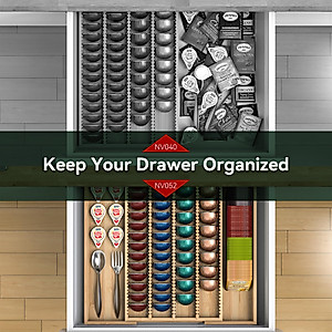 WELL WENG Larger Expandable Bamboo Organizer Holder for Counter Drawer Insert - Compatible with Nespresso Vertuo Capsules - Tea Bags Storage (Natural)