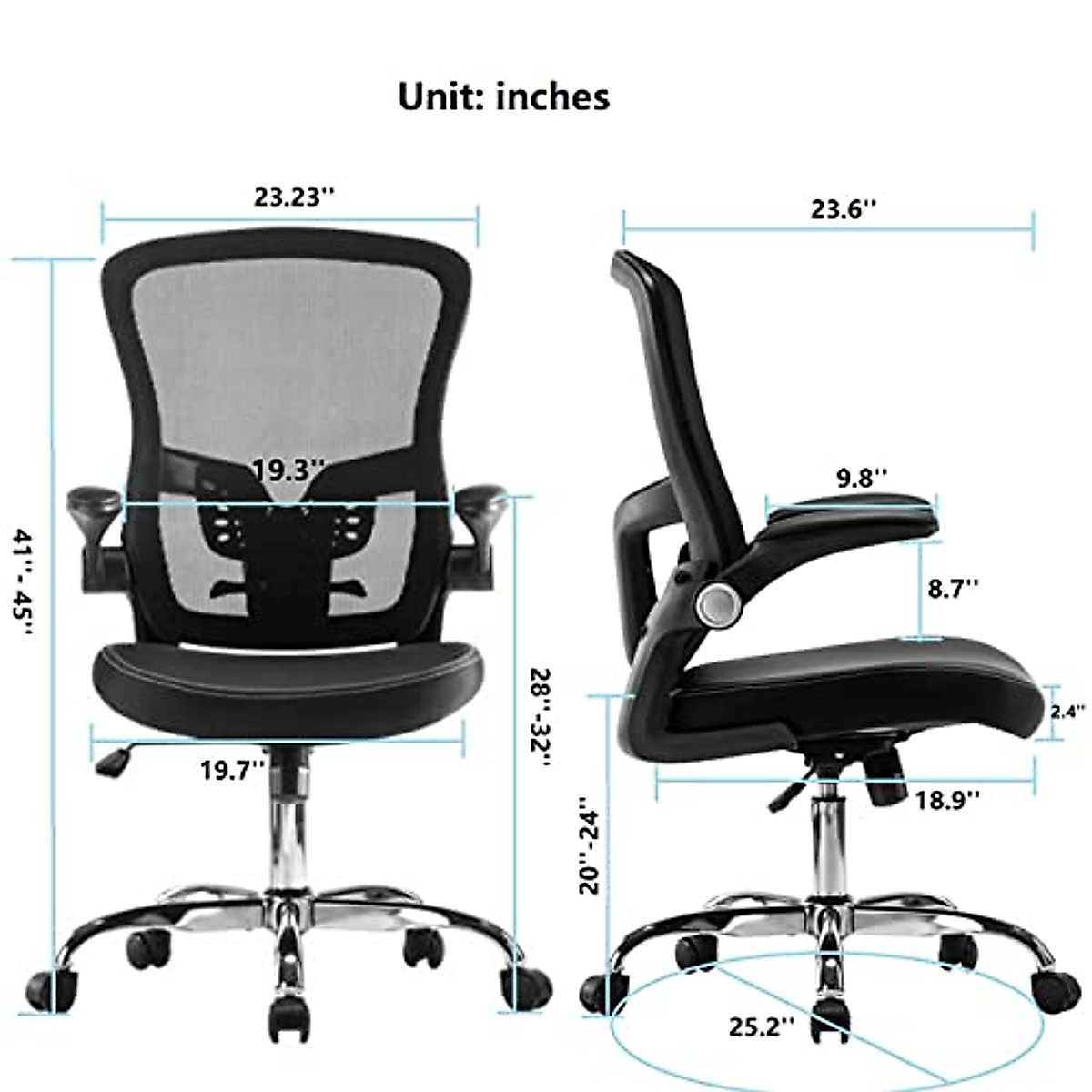 SAIBFARST Ergonomic Office Chair, PU Leather Home Desk Chair, Adjustable Height Swivel Mesh Chair Midback Computer Chair with Lumbar Support and Flip-up Armrests Executive Office Chairs