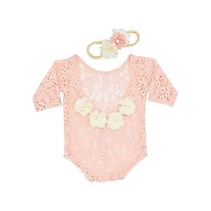 Brenaly Newborn Photography Prop Infants Baby Sunflower Tutu Skirt and Pink Lace Rompers Flower Headband Sets Shoot Outfits for 0-6 Months Baby Girls