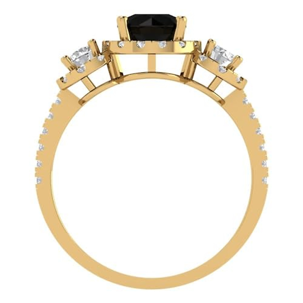 1.75ct Round Cut Halo Solitaire 3 stone Natural Black Onyx Engagement Promise Anniversary Bridal Ring 18K Yellow Gold 3.5