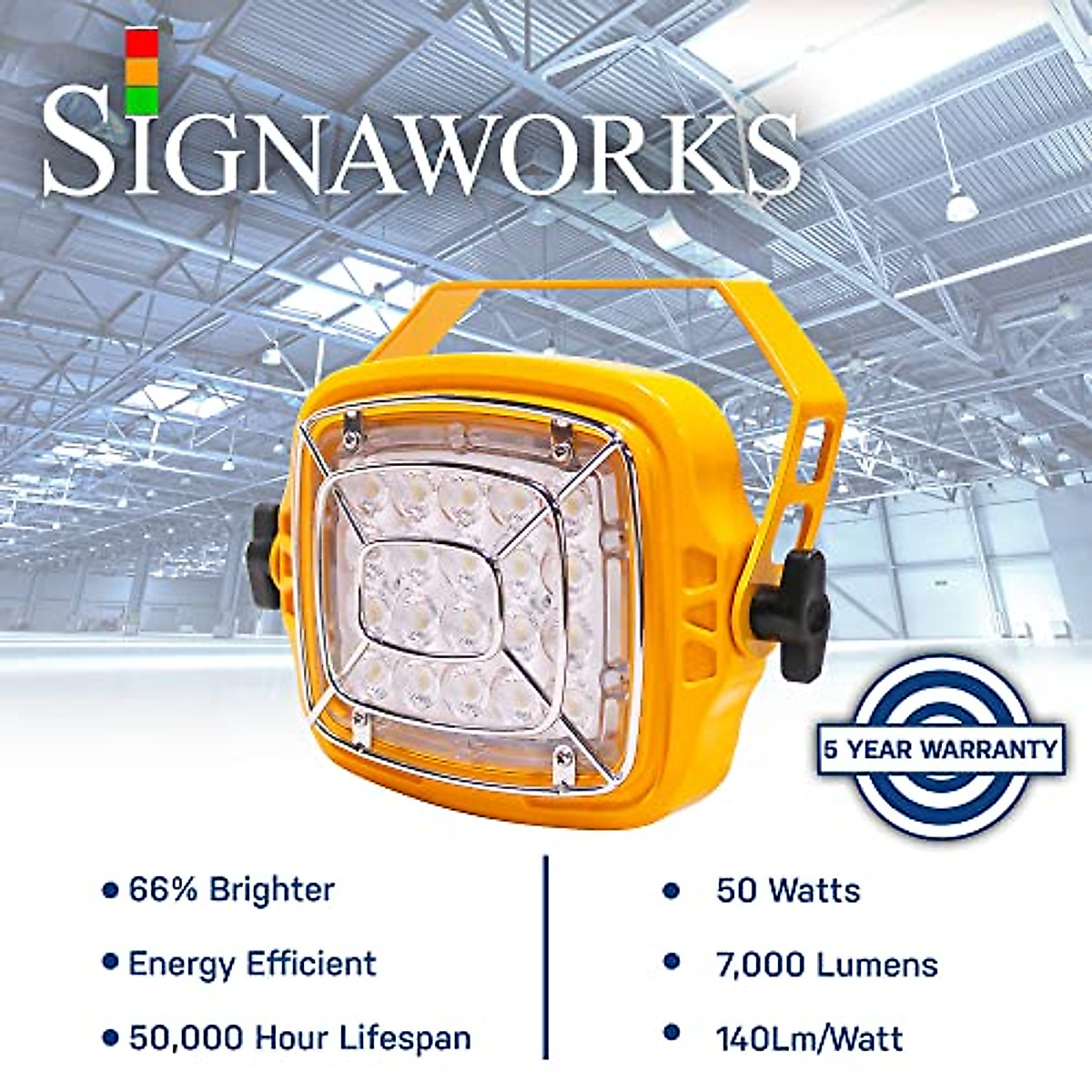 Signaworks LED Loading Dock Bay Swivel Arm Light 2 Pack (50W, 5500LM), Brighten Trailers & Shipping Trailers, Industrial Aluminum Housing, 5ft Power Cord