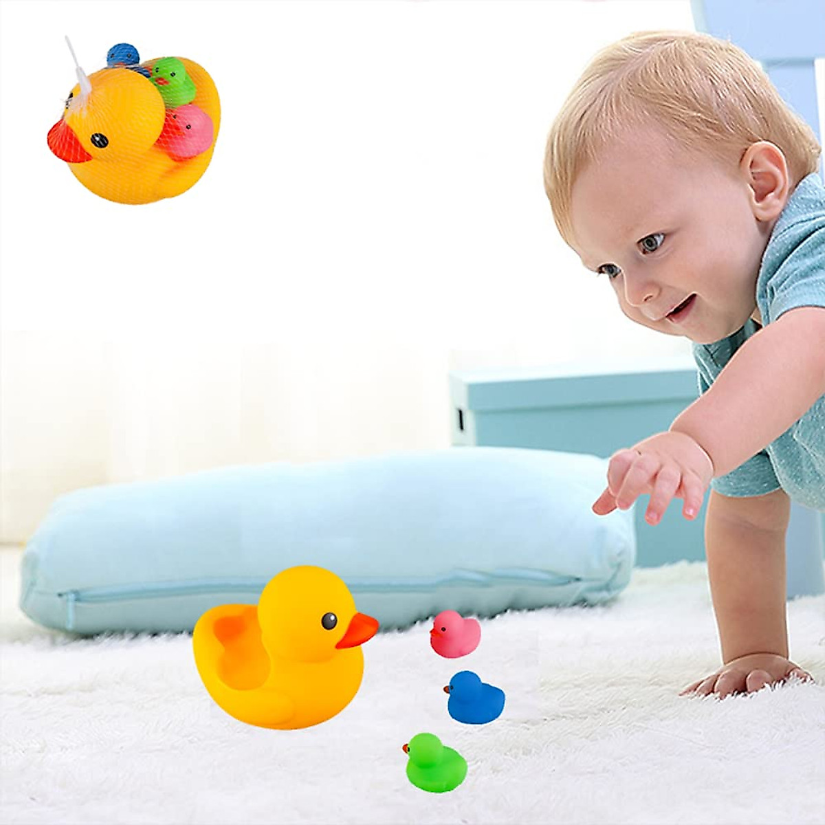 Bath Duck Toys 4 Pcs Colorful Rubber Duck Family Squeak Ducks Baby Shower Toy for Toddlers Boys Girls (Colorful Duck Family)