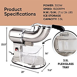 Tartle Kitchen - Stainless Steel Dual Blade Ice Shaver Snow Cone Maker Machine - Summer Parties & Refreshing Treats - Durable Easy to Use & Clean - Ideal for Catering, Restaurant & Commercial Kitchens