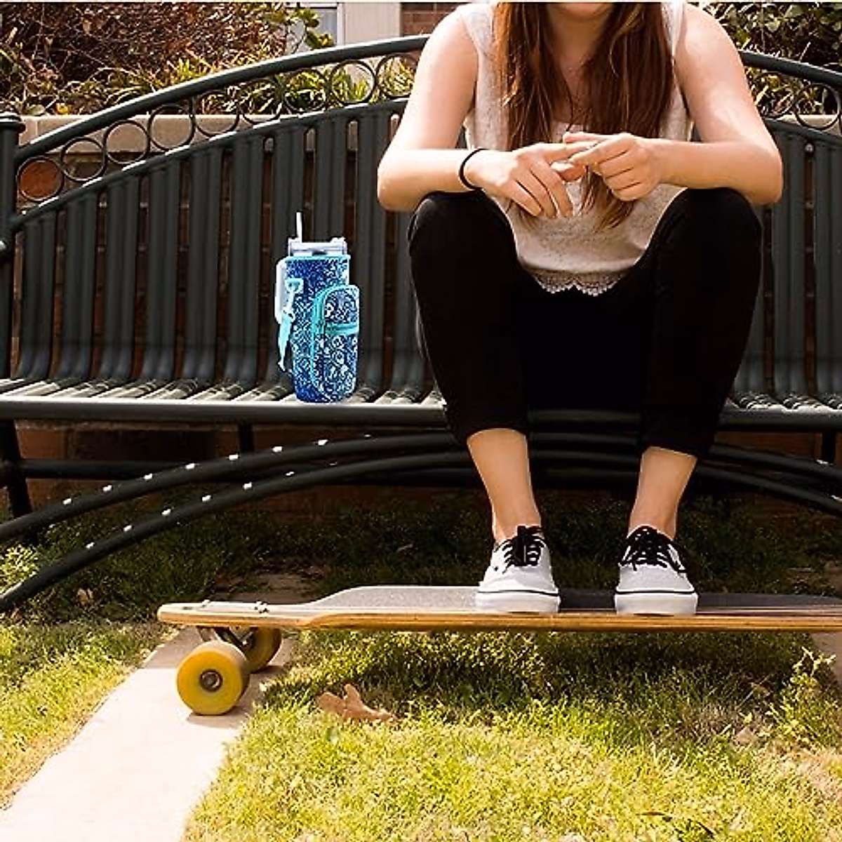 Water Bottle Holder with 2 Straps and 2 Pockets for Stanley Tumbler 40oz, Water Bottle Carrier Bag Sling with Adjustable Shoulder and Hand Strap for Hiking, Walking Camping Travelling