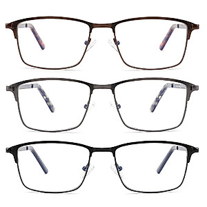 CRGATV 3-Pack Reading Glasses for Men Blue Light Blocking Metal Full Wide Frame Computer Readers Anti UV/Eye Strain/Glare (+1.5 Magnification Strength)